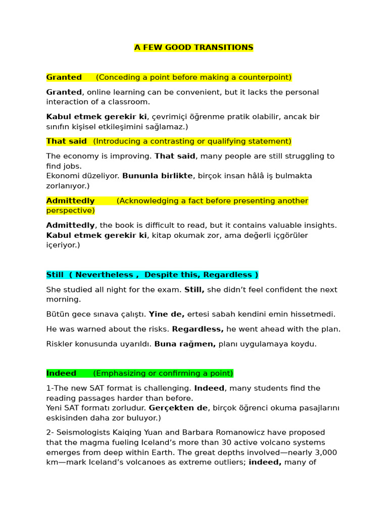 a few good transitions-with answers-29 questions | PDF | Desert | Rain