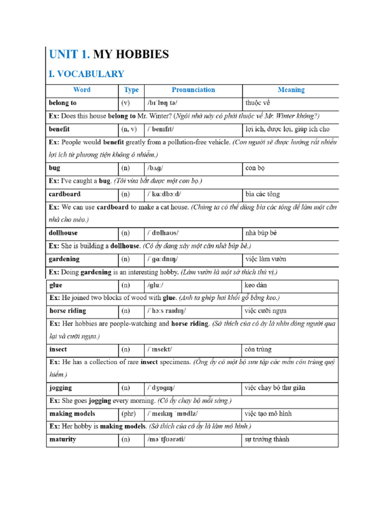 TA7 Unit 1 Hobby | PDF
