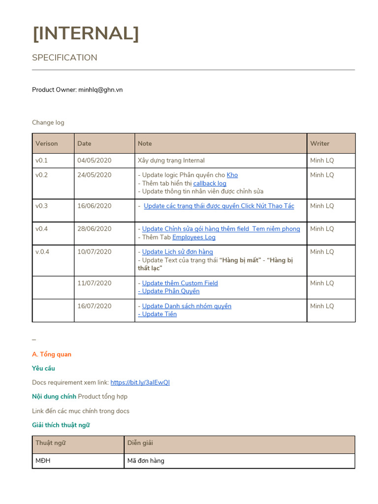 Internal Specifications | PDF