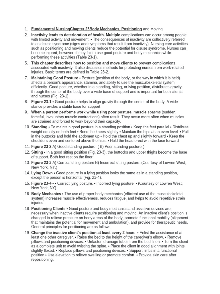 Fundamental NursingChapter 23body Mechanics | PDF