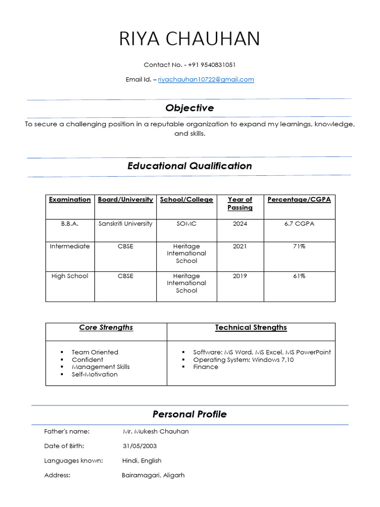 Riya CV | PDF