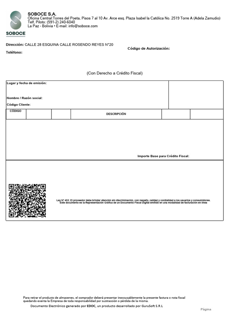 Factura NIT 1020235024 SOBOCE S.A. | PDF | Factura
