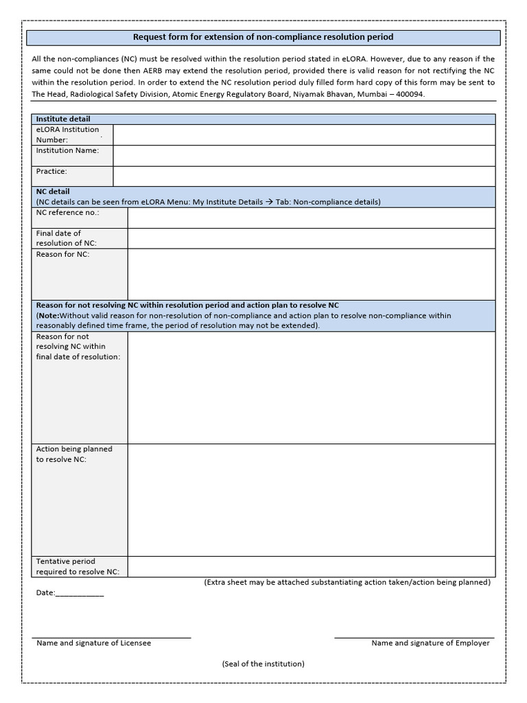 NC Resolution Period Extension Form - General | PDF
