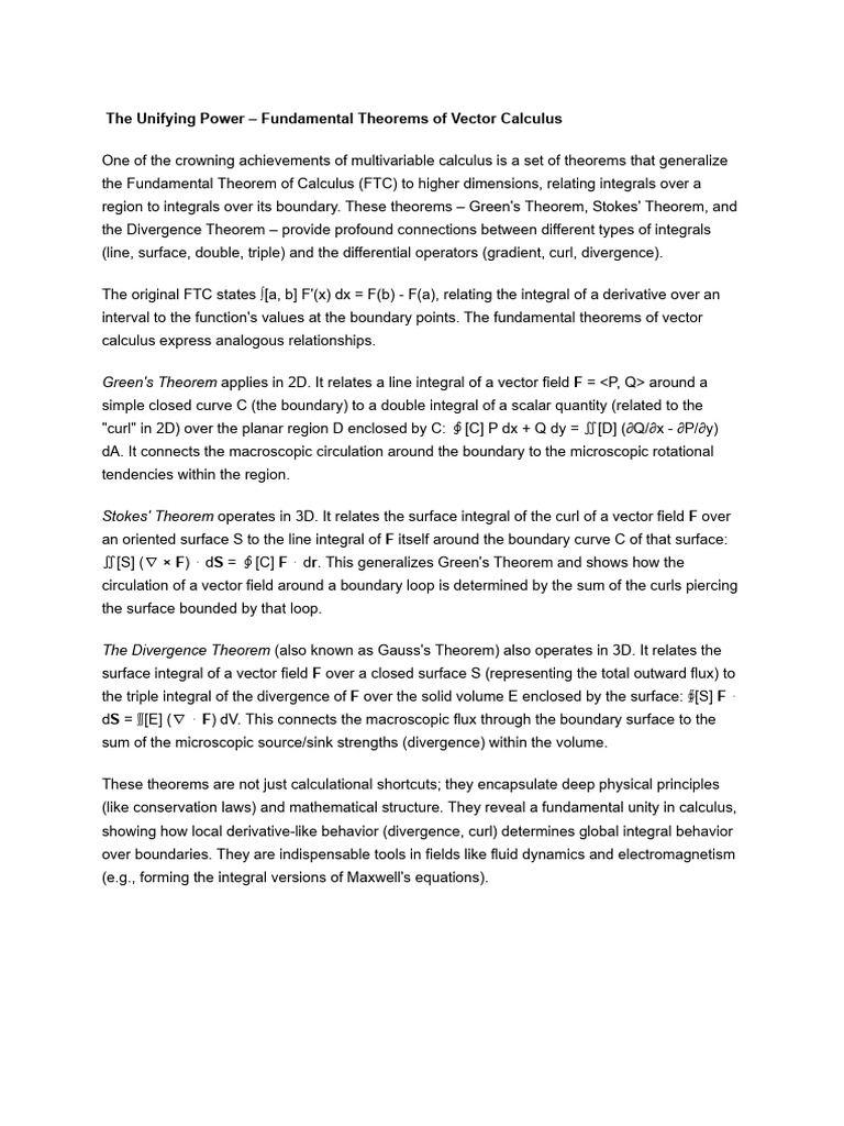 The Unifying Power - Fundamental Theorems of Vector Calculus | PDF ...