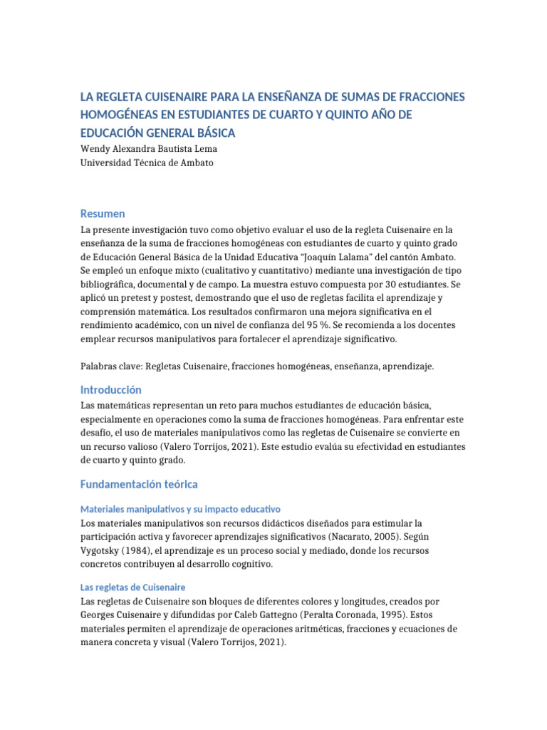 Regletas Cuisenaire en Fracciones Homogéneas | PDF | Enseñando ...