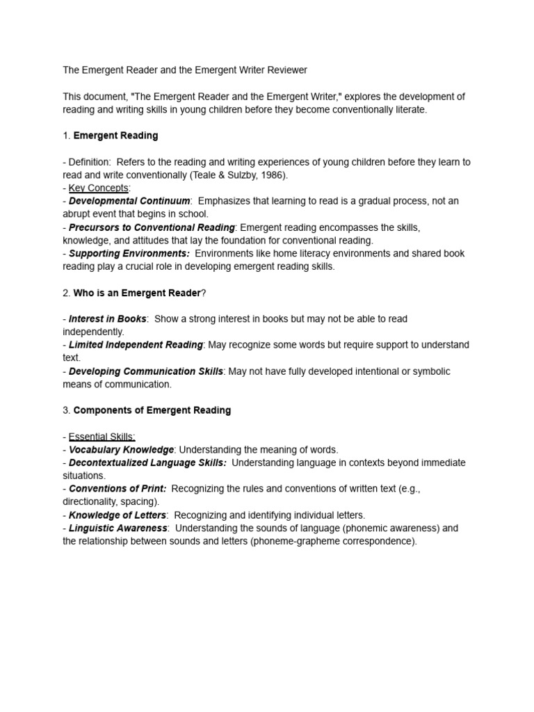 The-Emergent-Reader-and-the-Emergent-Writer-Reviewer | PDF | Literacy ...