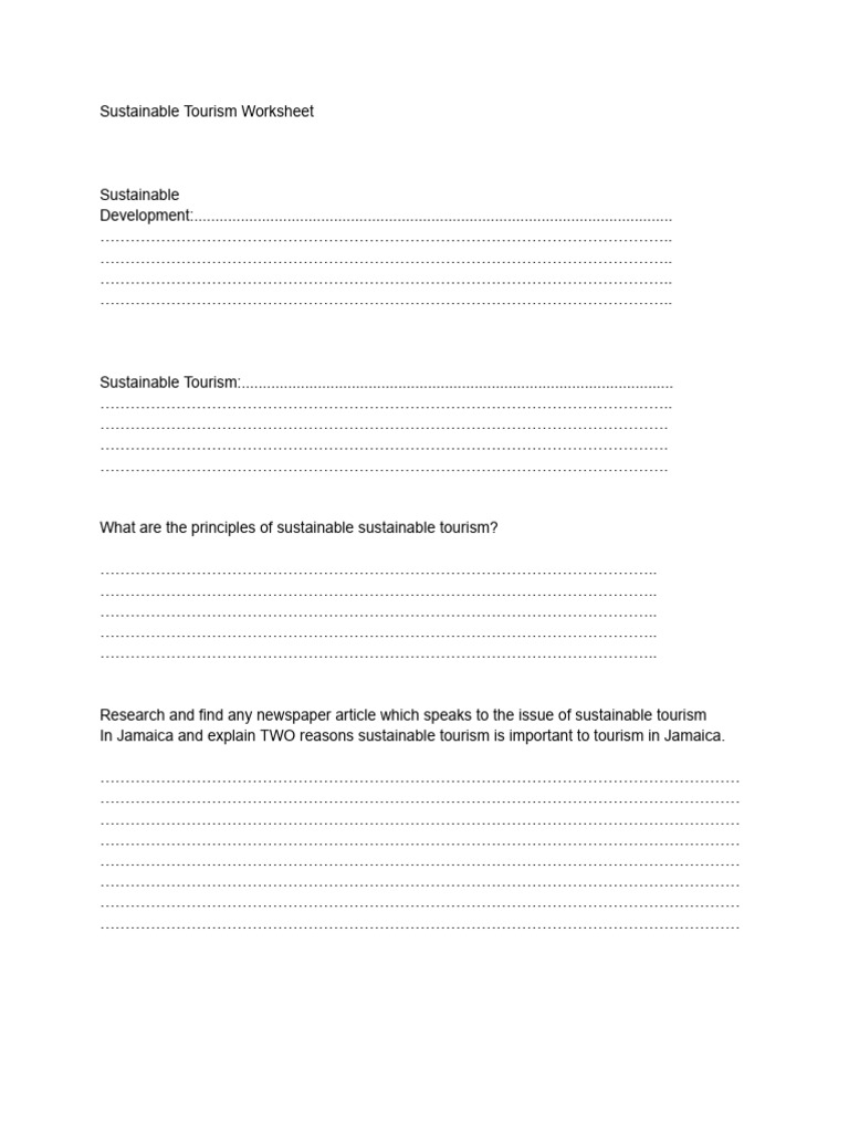 Sustainable Tourism Principles Worksheet | PDF