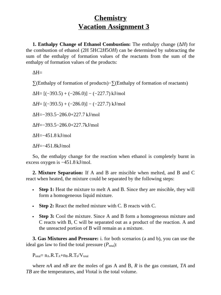 Chemistry Assignment 3 | PDF | Enthalpy | Gases