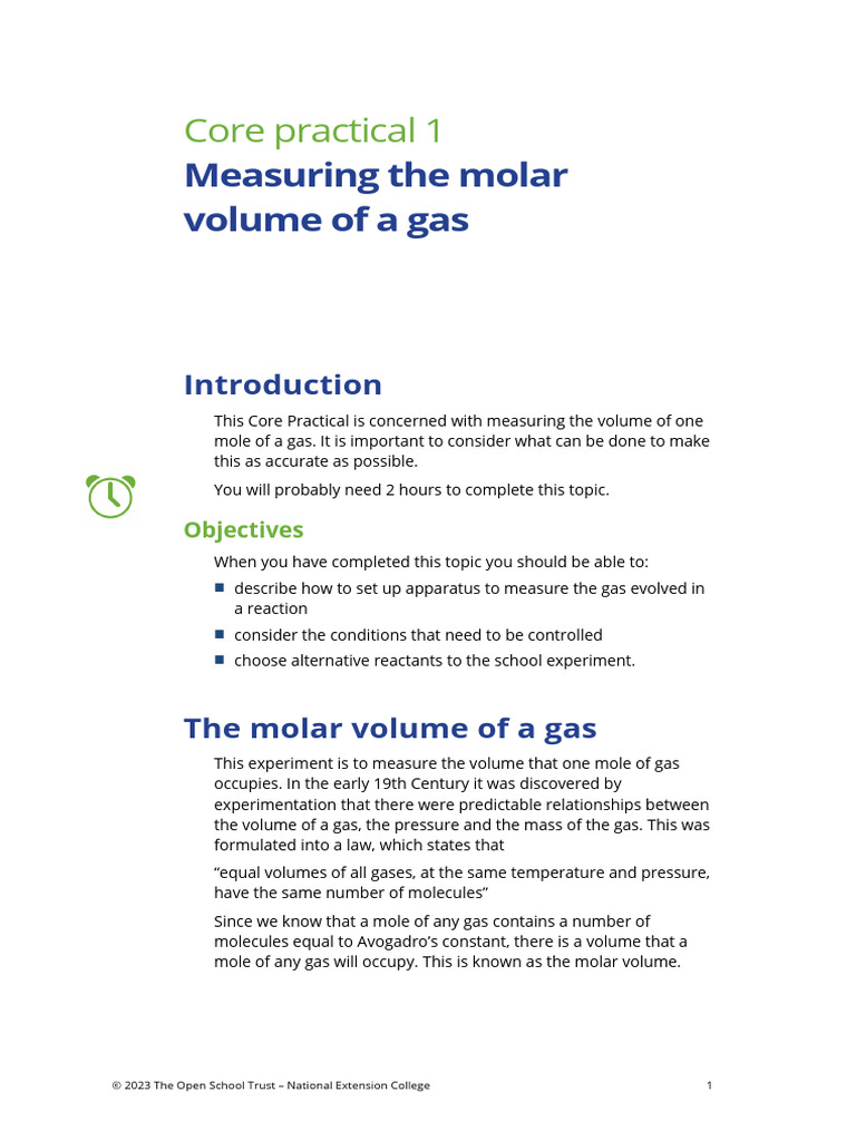 IAL Chemistry - S1 - Core Practical 1 | PDF | Mole (Unit) | Gases