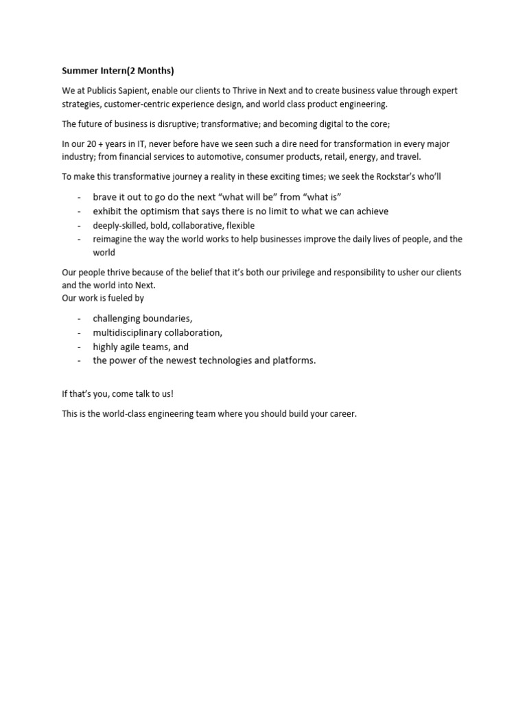 JD - Intern Engineering - SDE | PDF