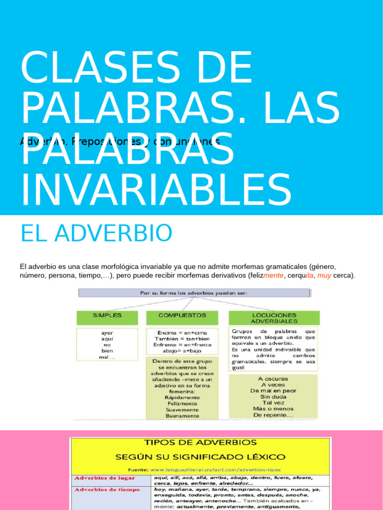 4. Clases de Palabras - Adverbios - Preposiciones - Conjunciones (Pptx) (1) | PDF