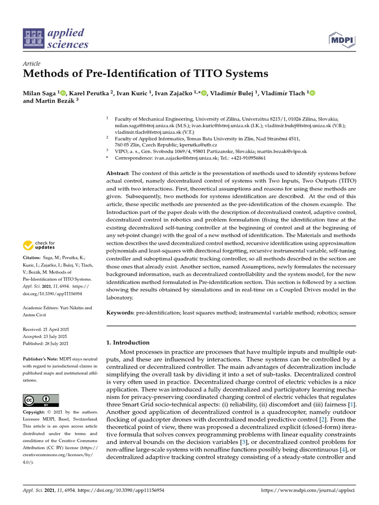 Methods of Pre-Identification of TITO Systems | PDF | Control Theory | Nonlinear System