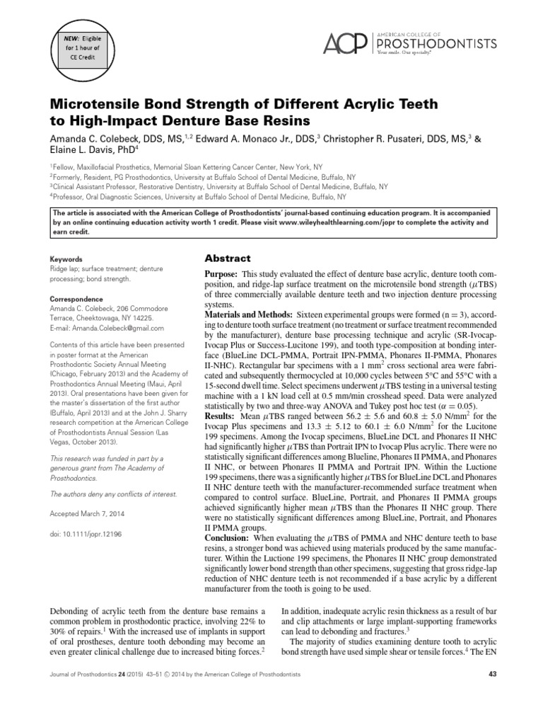 Journal of Prosthodontics - 2014 - Colebeck - Microtensile Bond ...