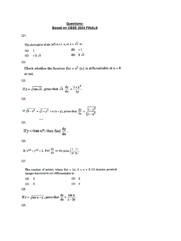2024 CBSE Finals Questions | PDF
