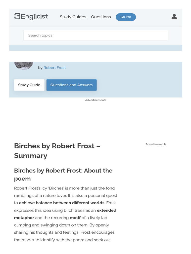 Analysis of Robert Frost's "Birches" | PDF | Poetry