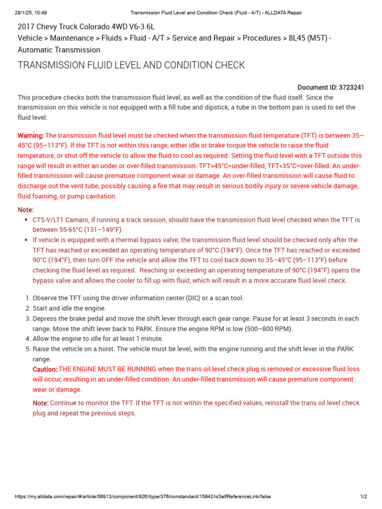 Transmission Fluid Check Procedure | PDF | Mechanical Engineering ...