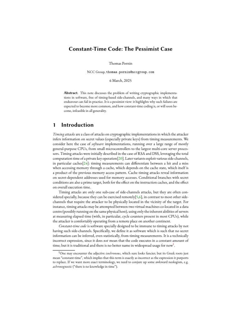 Constant-Time Code: The Pessimist Case: Abstract | PDF | Central ...