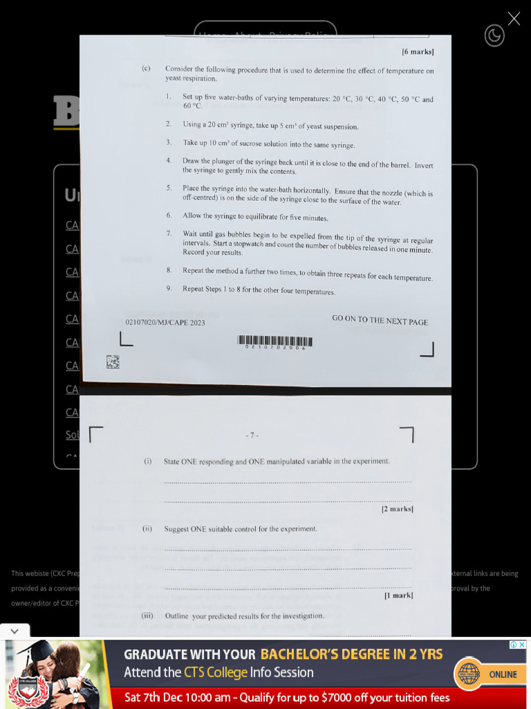 CAPE Biology CXC Prep | PDF