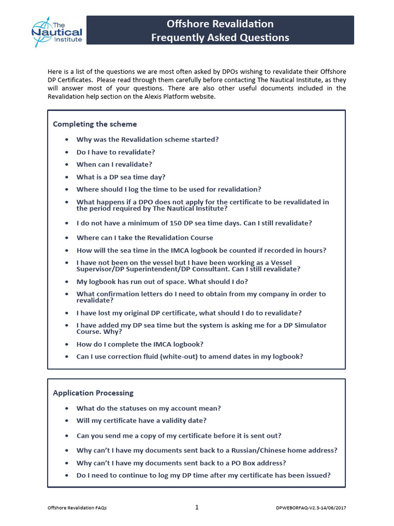 Offshore Revalidation Faqs v23 14th June 2017 | PDF