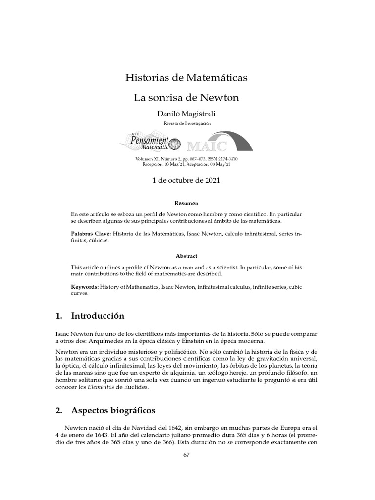 La Sonrisa de Newton-Danilo Magistrali - (7p) | PDF | Isaac Newton ...