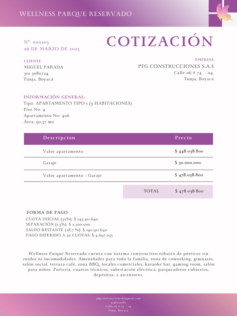 Cotización Wellness Parque Reservado Miguel Parada | PDF