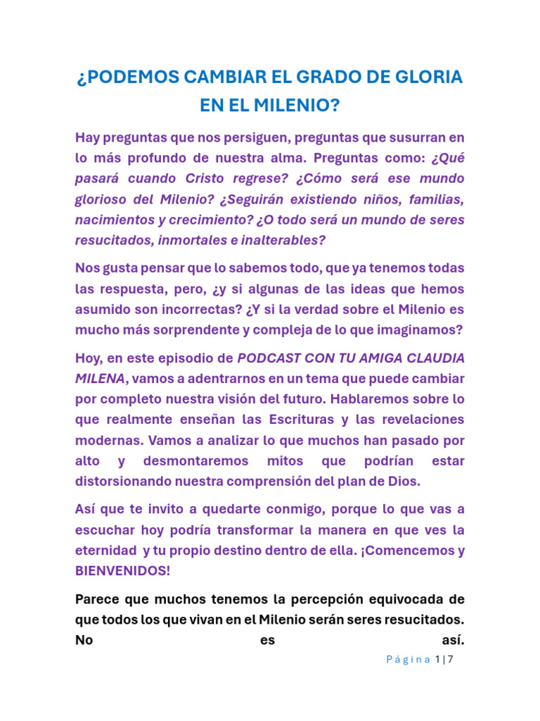 Podemos Cambiar El Grado de Gloria en El Milenio | PDF | La ...
