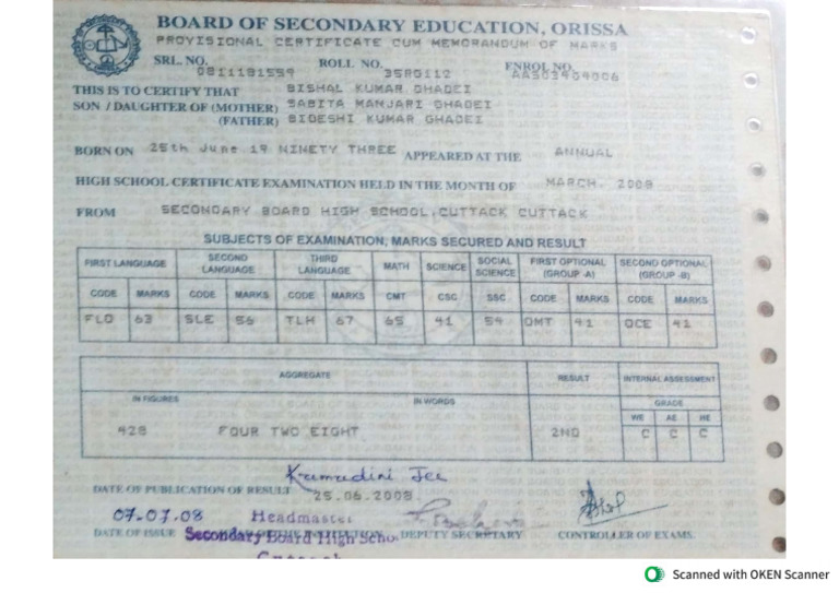 Matric Mark Sheet | PDF