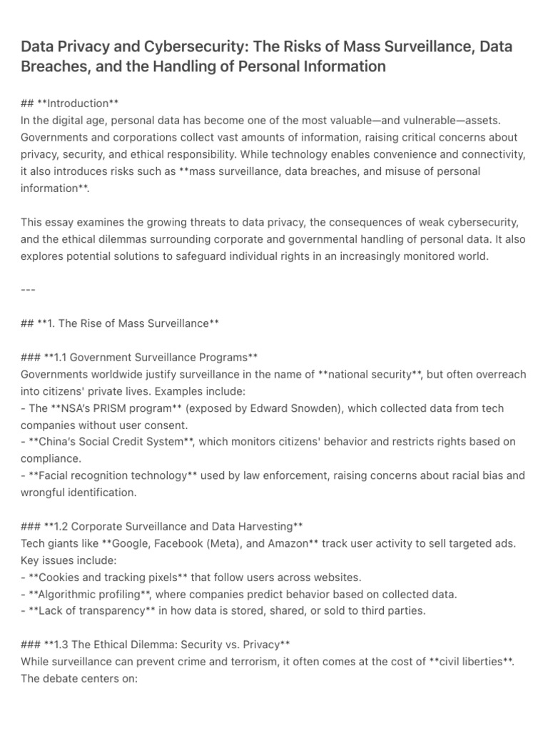 Data Privacy and Cybersecurity- The Risks of Mass Surveillance, Data ...