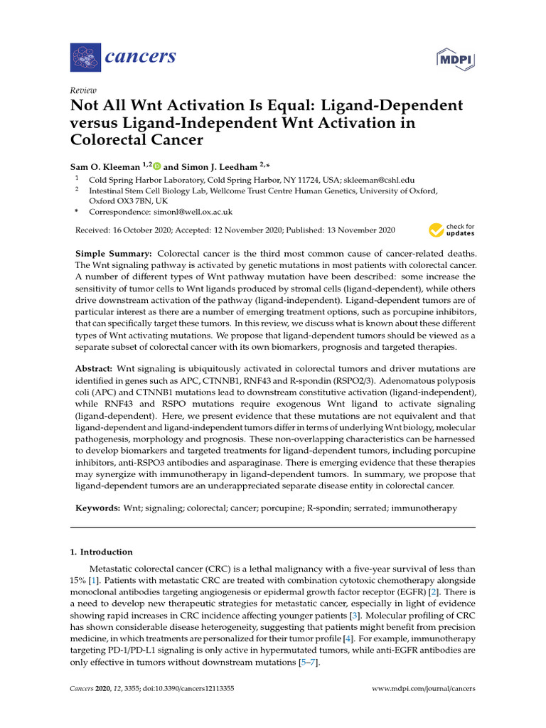 Wnt Activation in Colorectal Cancer Types | PDF | Colorectal Cancer ...