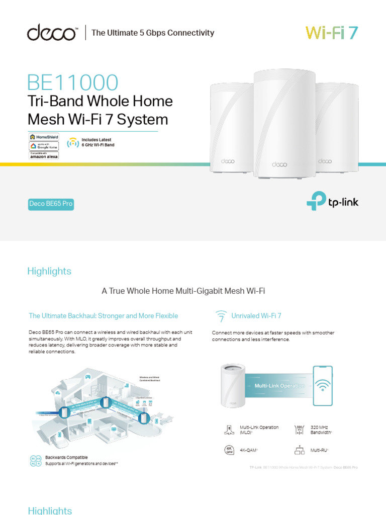 Deco BE65 Pro (US) 1.0 - Datasheet | PDF | Wi Fi | Computer Network