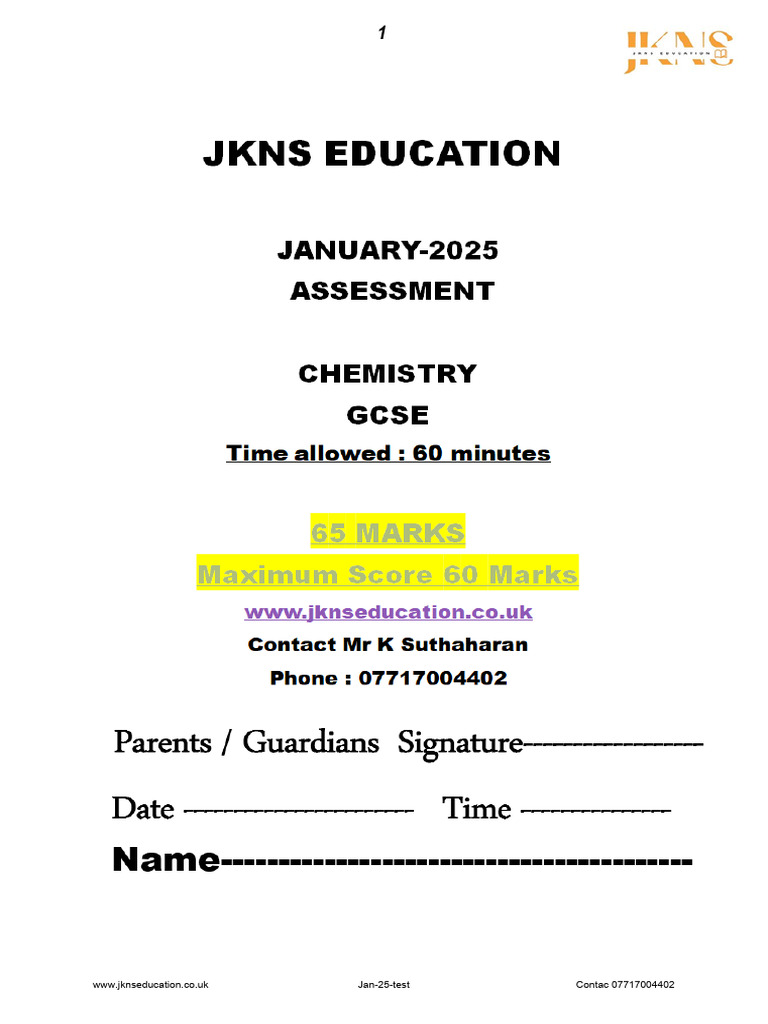 W - 5 Chemistry Assessment | PDF | Ion | Atoms
