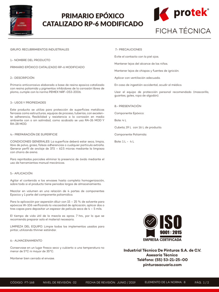FT - 169primario Epoxico Catalizado Rp-6 Modificado | PDF | Epoxy | Corrosión