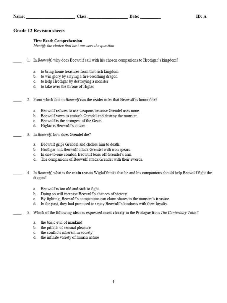 12 revision first final | PDF | Beowulf