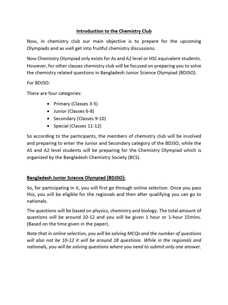 Introduction To The Chemistry Club | PDF | Curriculum | Educational Stages