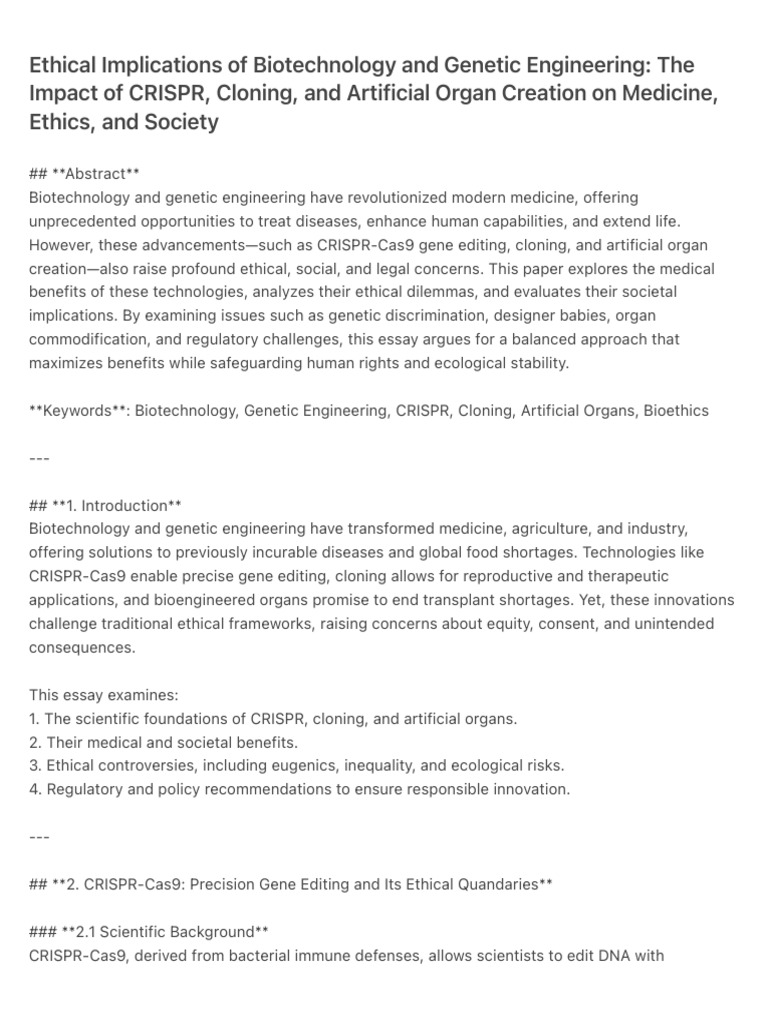 Ethical Implications of Biotechnology and Genetic Engineering - The ...