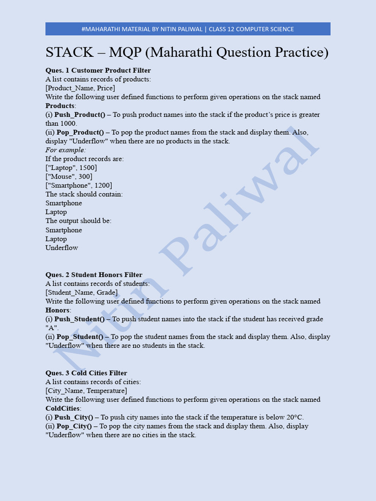 Stack MQP by Nitin Paliwal | PDF | Computing