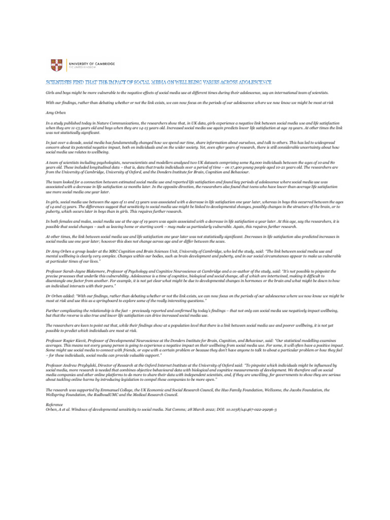 Scientists Find That The Impact of Social Media On Wellbeing Varies ...