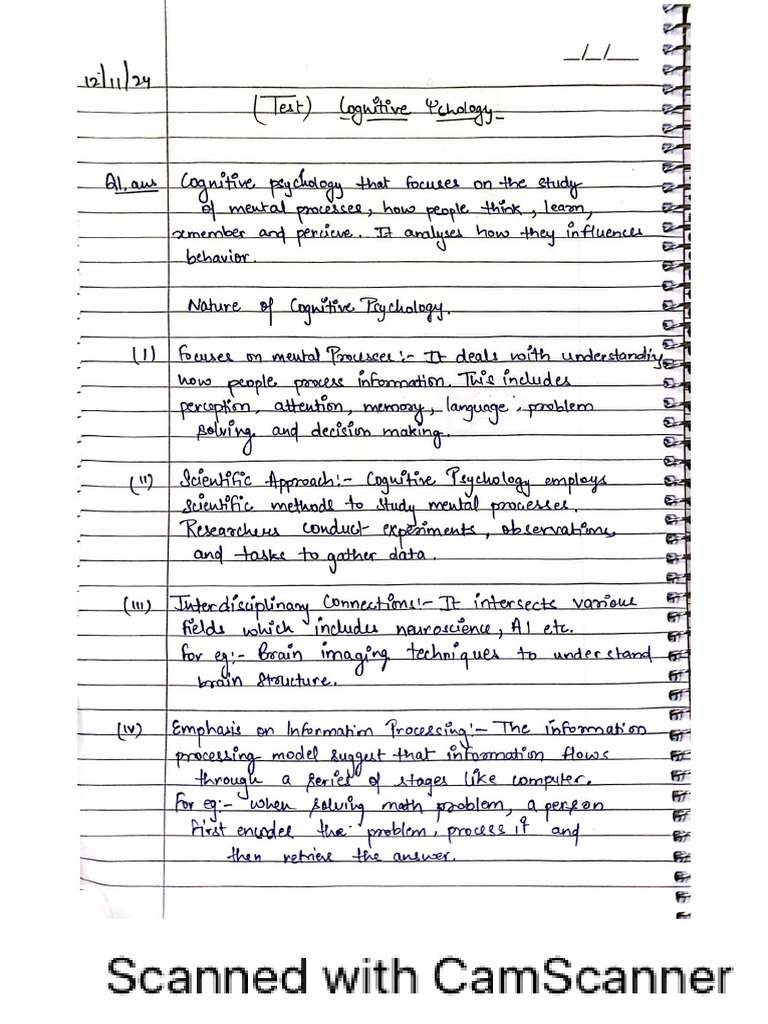 Cognitive Psychology Unit Test | PDF