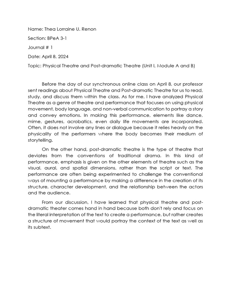 Exploring Physical and Post-Dramatic Theatre | PDF | Theatre