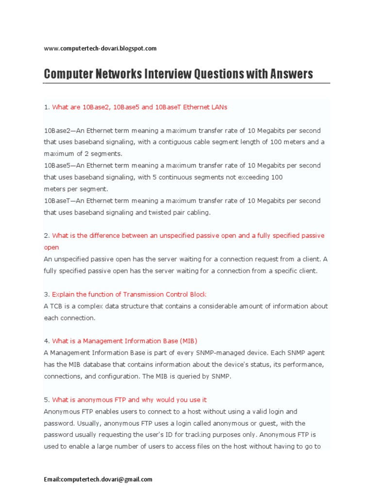 Computer Networks Interview Questions With Answers | PDF | Routing ...