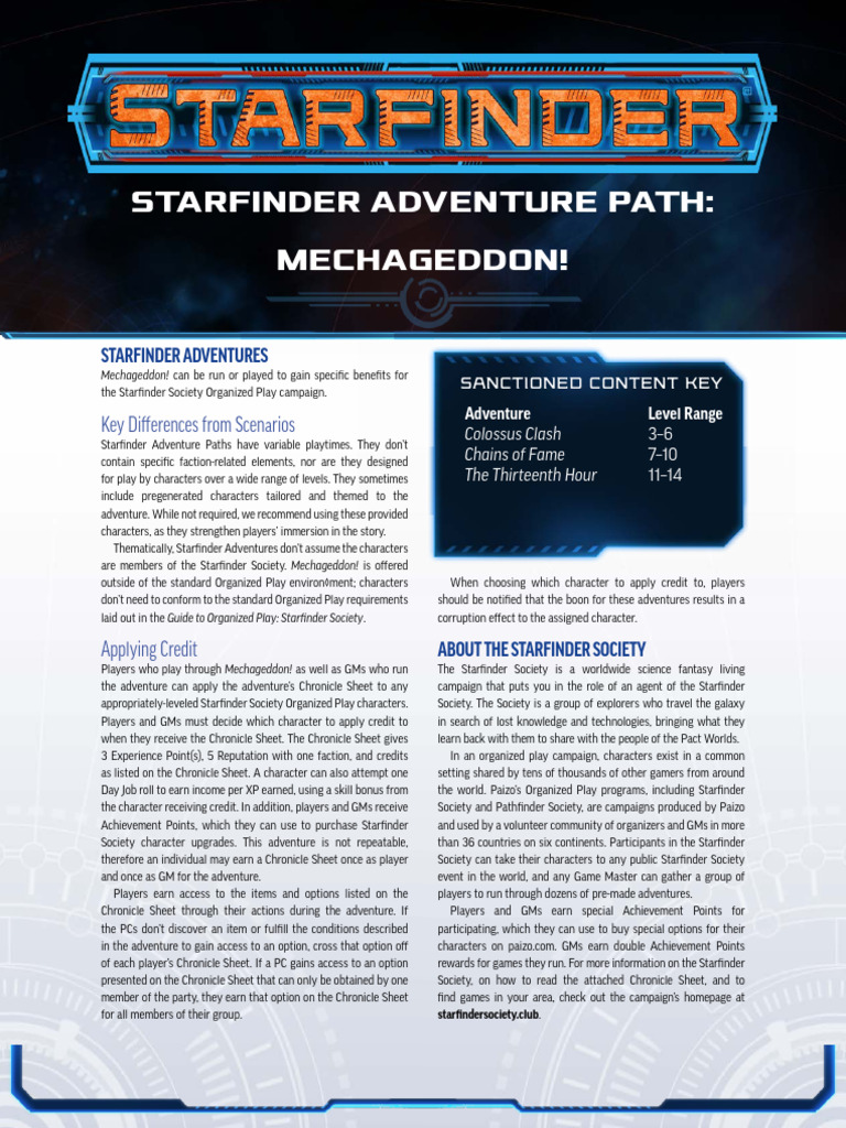 Starfinder Mechageddon Adventure Guide | PDF | D20 System | Fantasy ...