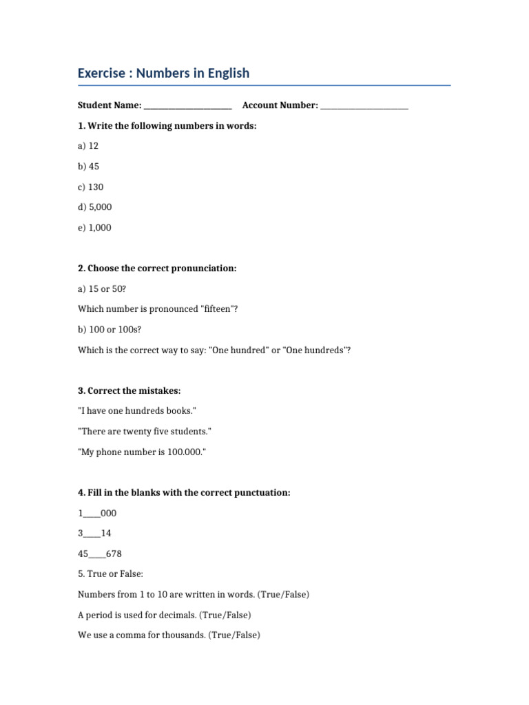 Numbers Exercise | PDF