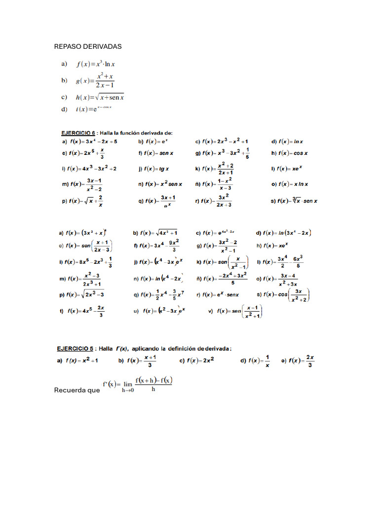 Repaso Derivadas 2 Bach | PDF