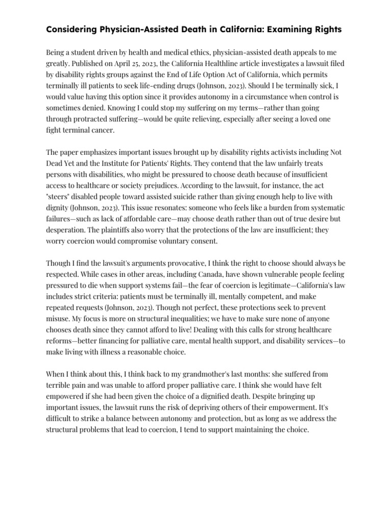 California's Assisted Death Lawsuit Insights | PDF | Terminal Illness ...