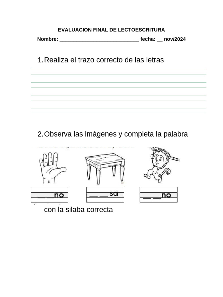 Evaluacion Final de Lectoescritura | PDF