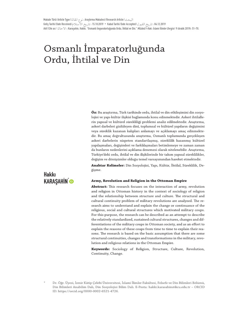 Osmanl - Mparatorlu - Unda Ordu, - Htilal Ve Din (#645768) - 918766 | PDF