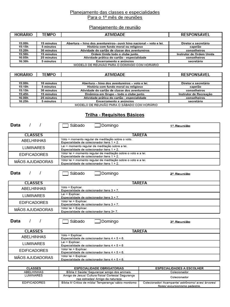 Planejamento Das Classes e Especialidades | PDF | Bíblia | Jesus