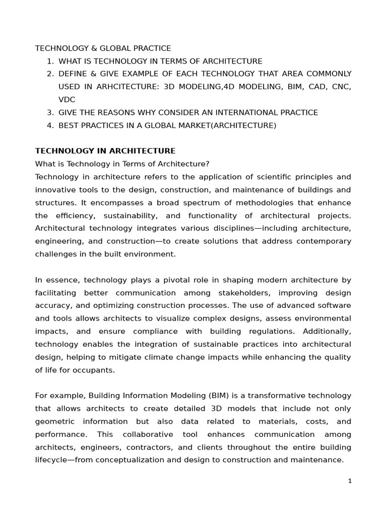 Essential Technologies in Architecture | PDF | Building Information ...