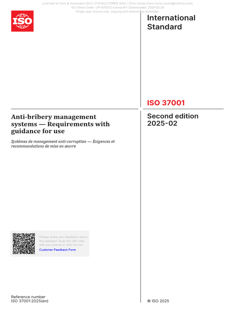 ISO 37001:2025 Anti-Bribery Standard | PDF | International Organization ...
