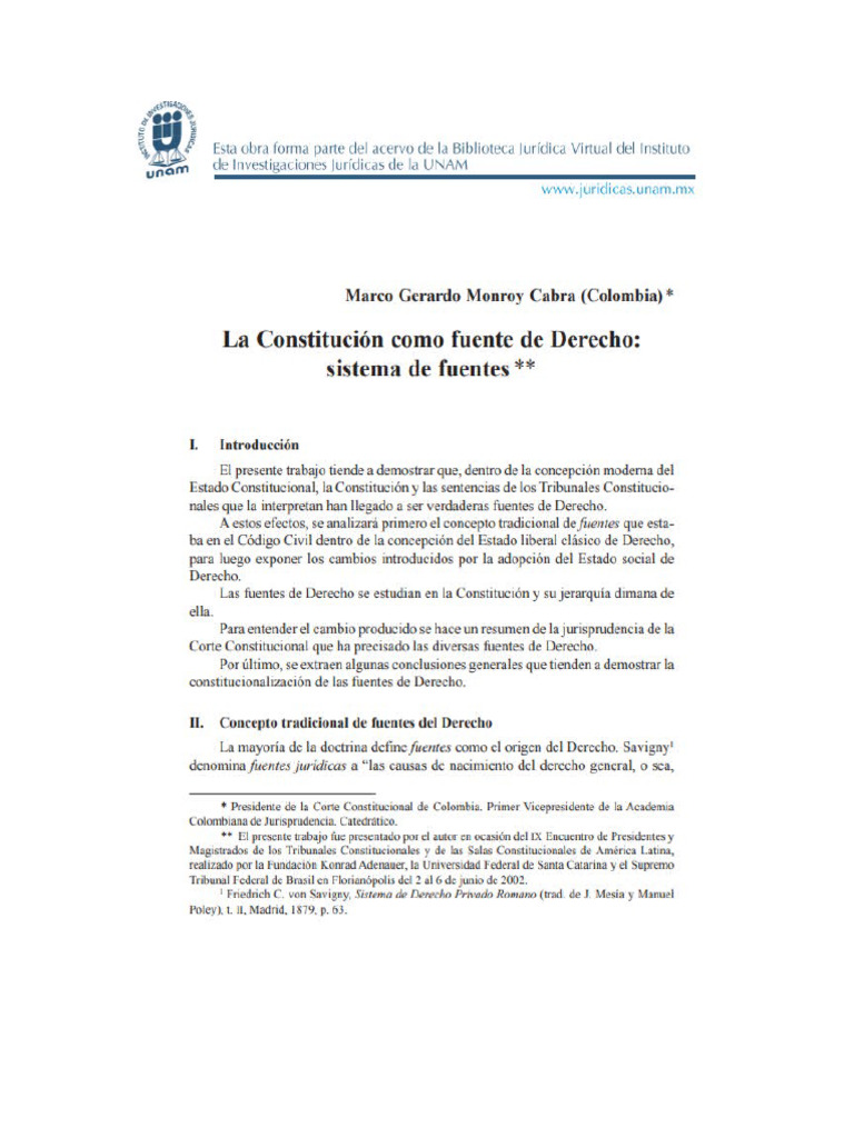 La ConstituciÃ N Como Fuente de Derecho. Marco Gerardo Monroy | PDF